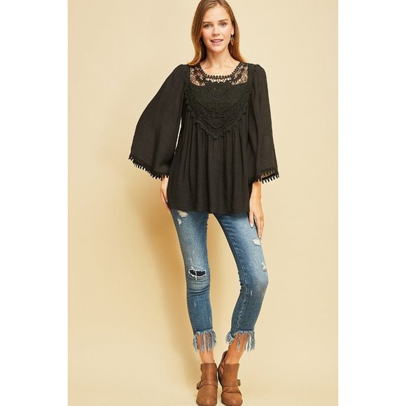 entro | Tops | Entro Crochet Lace Flare Sleeve Top Black | Poshmark